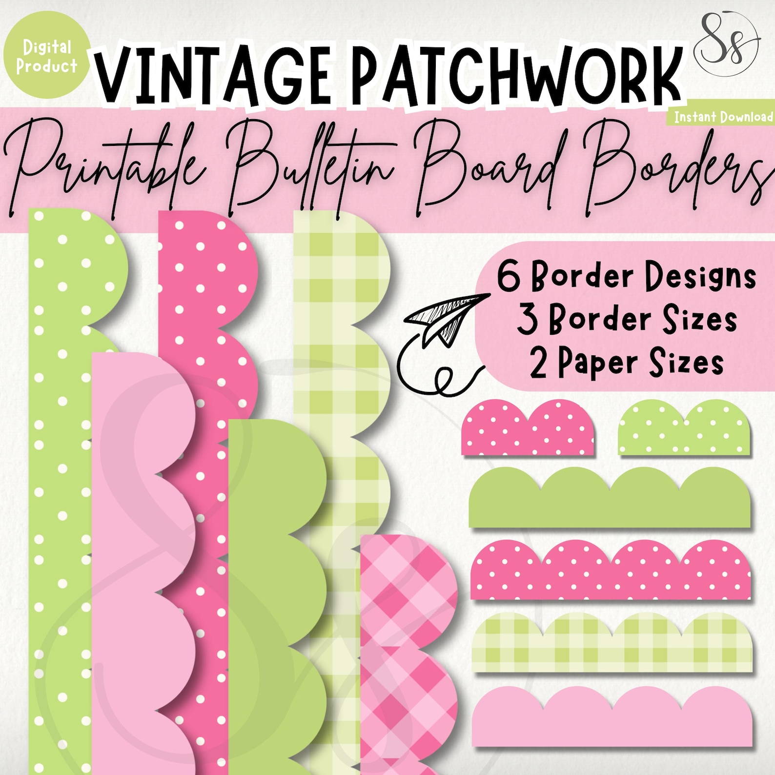 Vintage Patchwork Plaid Bulletin Board Borders, Digital Product ...