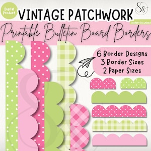 Vintage Patchwork Plaid Bulletin Board Borders, Digital Product ...