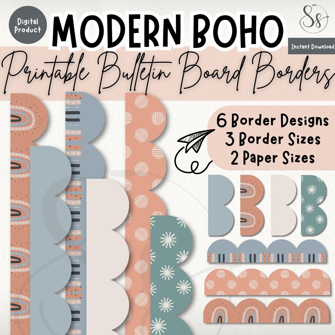 Modern Boho Printable Bulletin Board Borders, Instant Downloadable ...