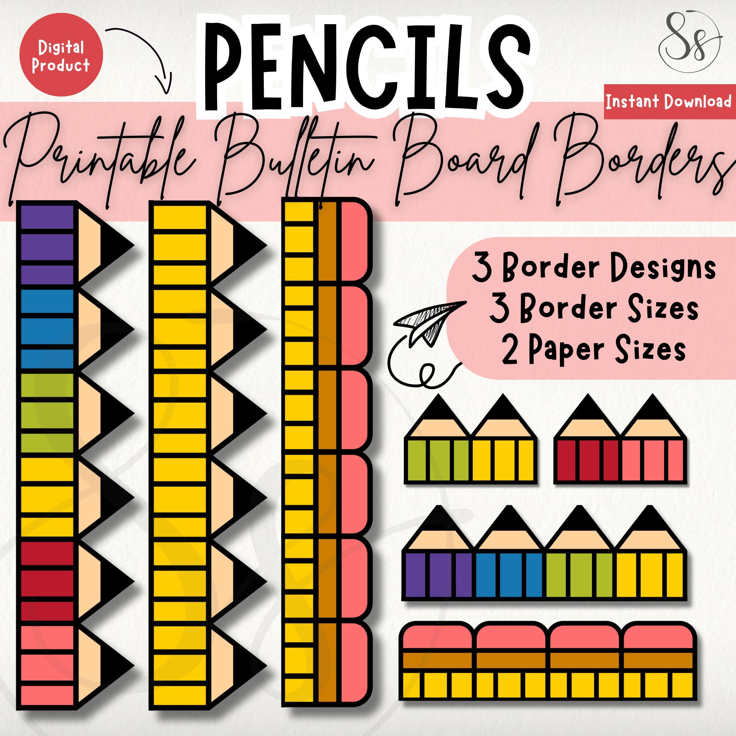Pencils Printable Bulletin Board Borders, Downloadable Digital Product ...