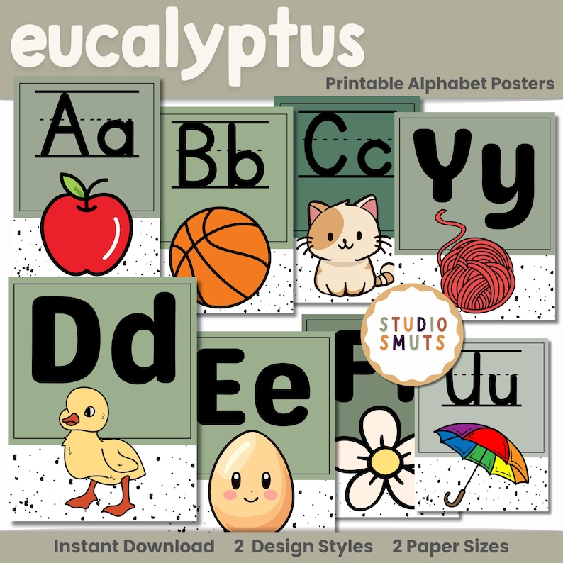 Eucalyptus Alphabet Posters Printable for Classroom ABC Wall Posters ...