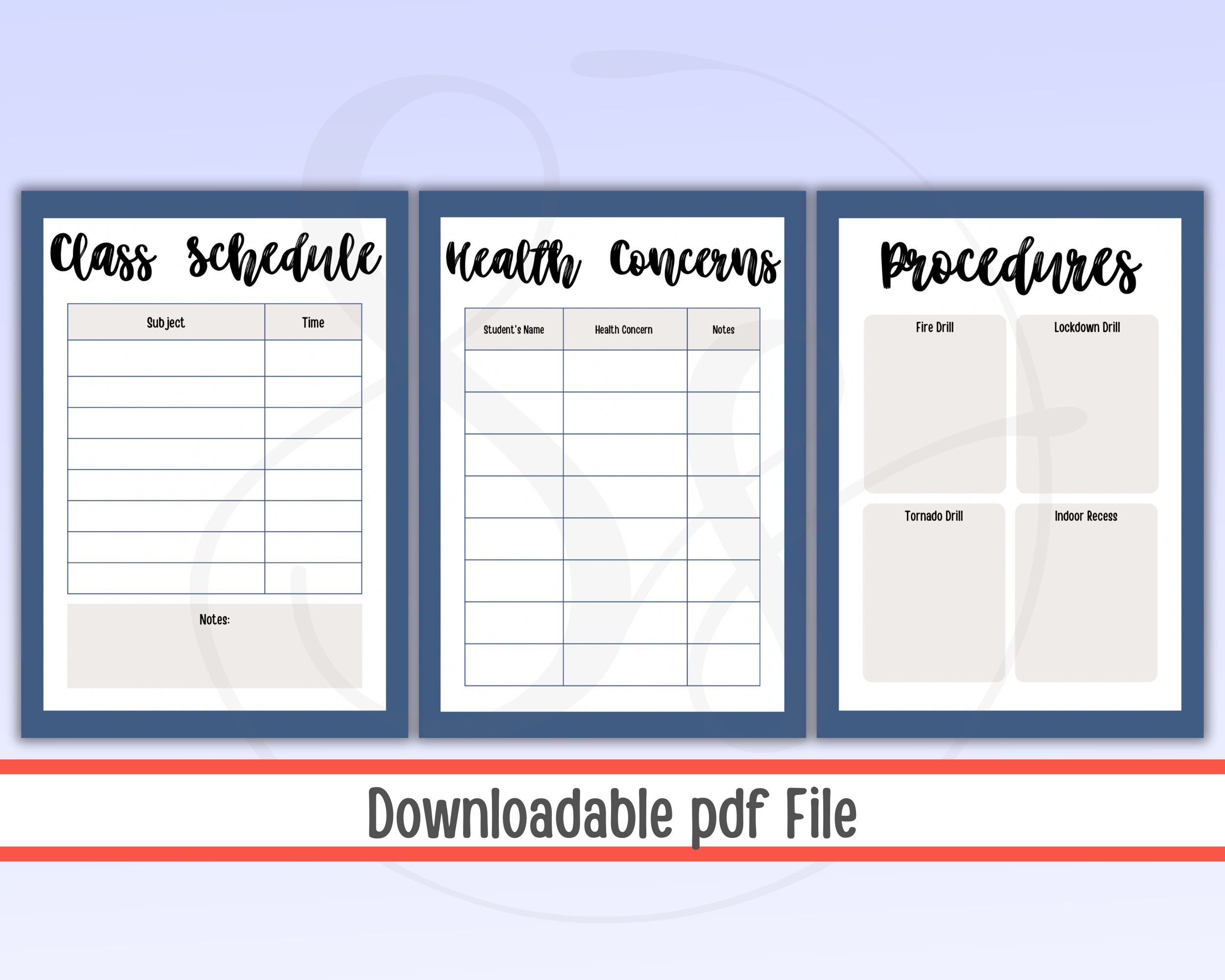Red and Blue Flowers Substitute Teacher Binder, Printable Downloads ...