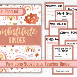 Pink Boho Aesthetics Substitute Teacher Binder, Printable Downloads ...