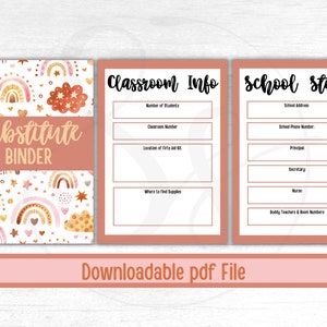 Pink Boho Aesthetics Substitute Teacher Binder, Printable Downloads ...