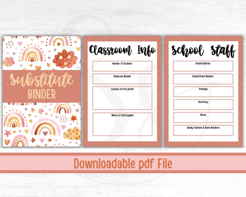 Pink Boho Aesthetics Substitute Teacher Binder, Printable Downloads ...