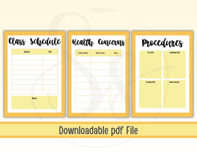 Yellow Sunflowers Substitute Teacher Binder, Printable Downloads ...