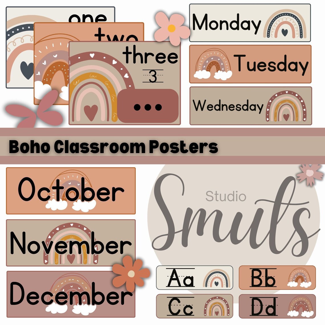 Boho Digital Classroom Posters, Printable Downloads, Alphabet, Days of ...