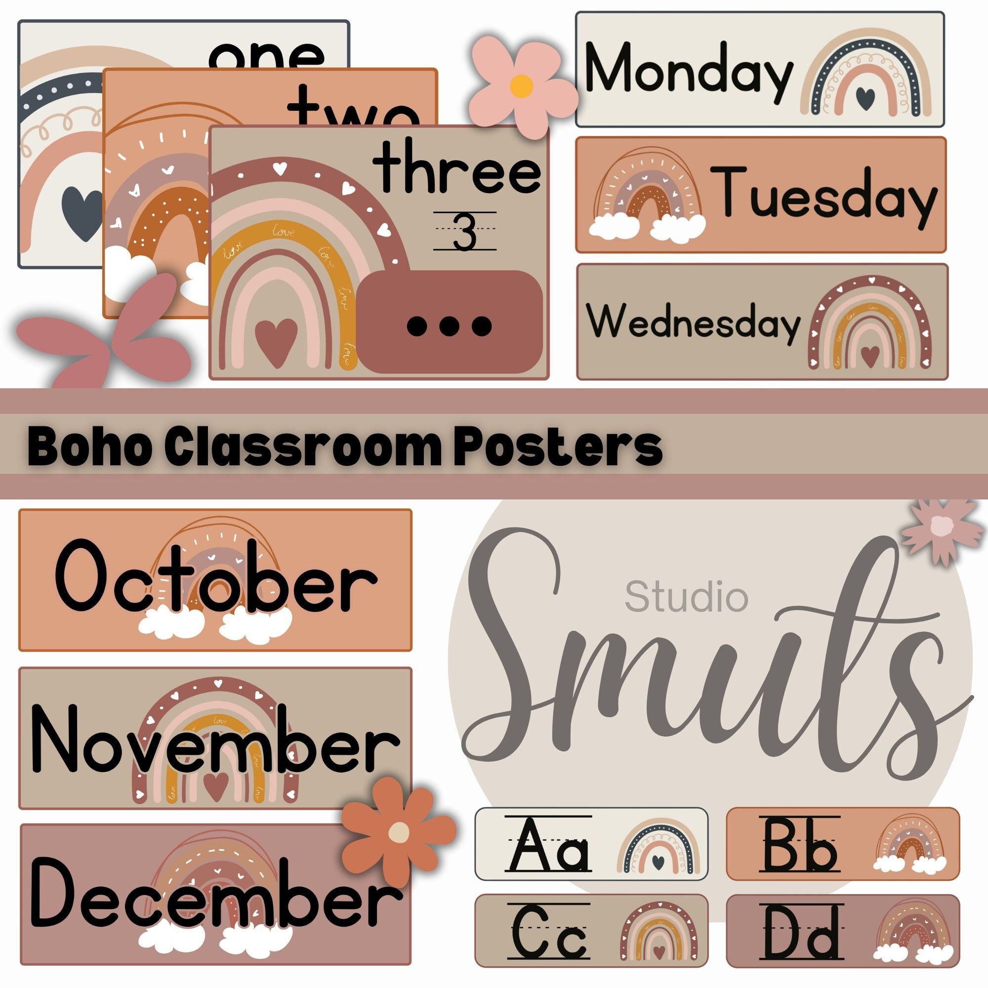 Boho Digital Classroom Posters, Printable Downloads, Alphabet, Days of ...