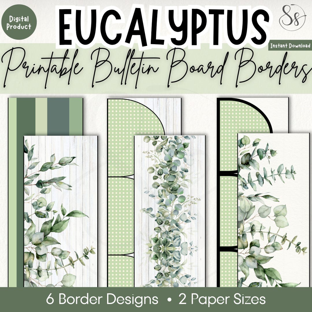 Eucalyptus Bulletin Board Borders Digital Download Printable Borders ...