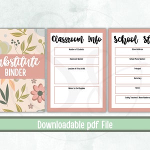 Pastel Floral Pattern Substitute Teacher Binder, Printable Downloads ...