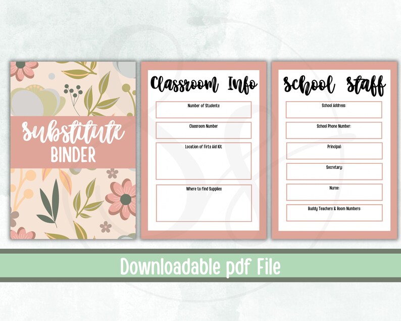 Pastel Floral Pattern Substitute Teacher Binder, Printable Downloads ...