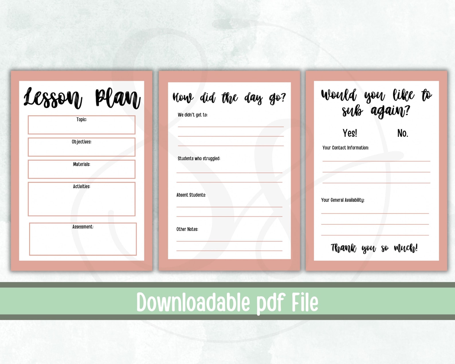 Pastel Floral Pattern Substitute Teacher Binder, Printable Downloads ...