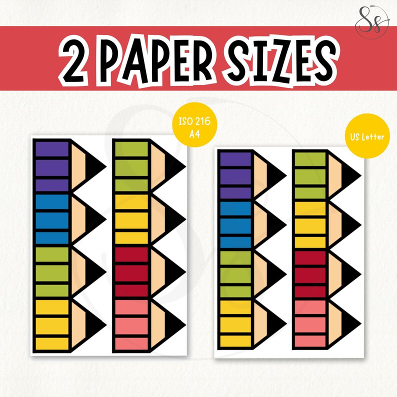 Pencils Printable Bulletin Board Borders, Downloadable Digital Product ...