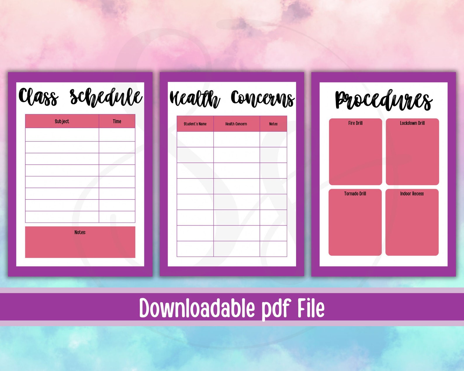 Abstract Neon Substitute Teacher Binder, Printable Downloads, Simple ...