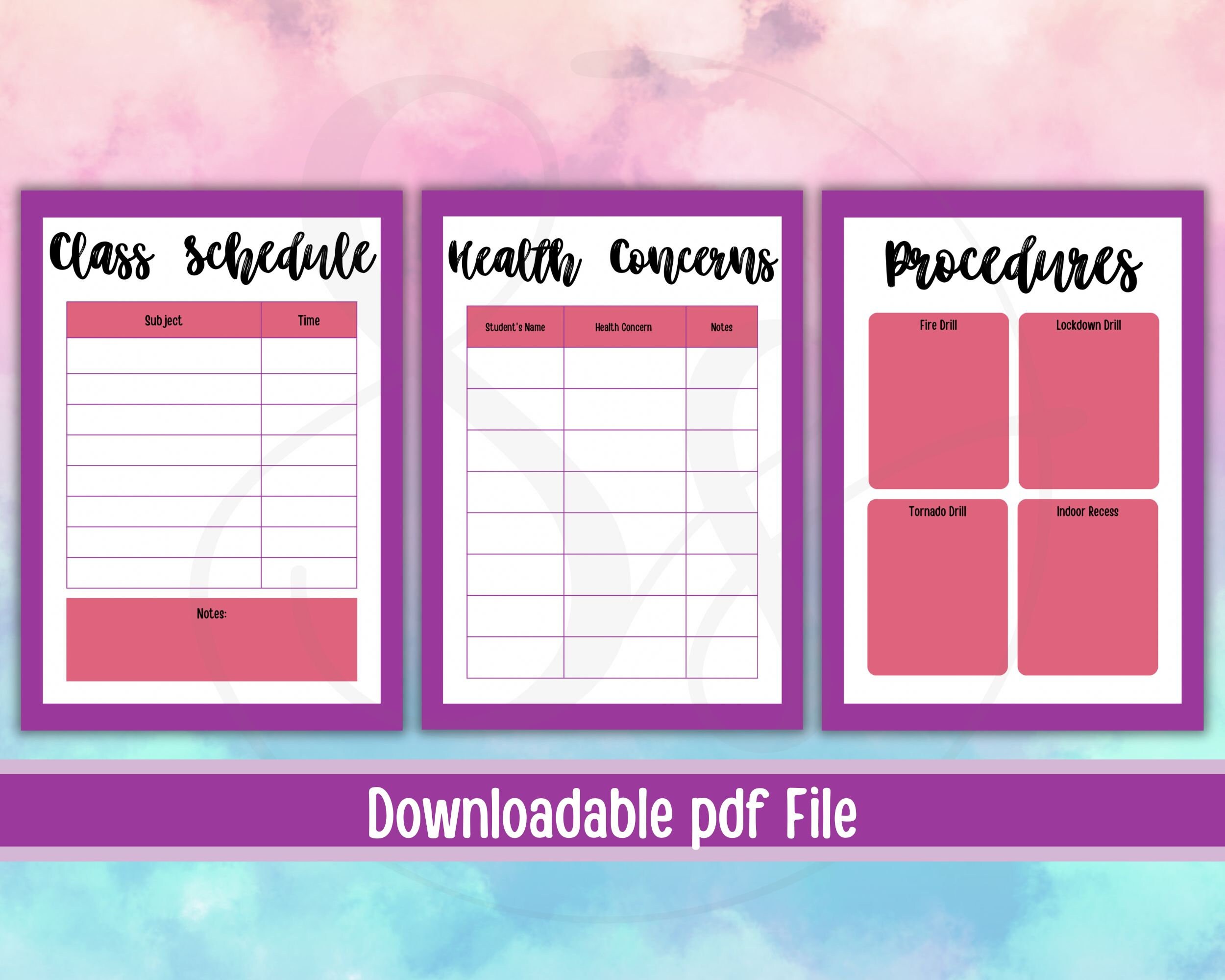 Abstract Neon Substitute Teacher Binder, Printable Downloads, Simple ...