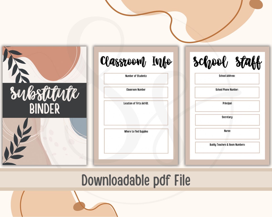 Boho Aesthetic Substitute Teacher Binder, Printable Downloads, Simple ...