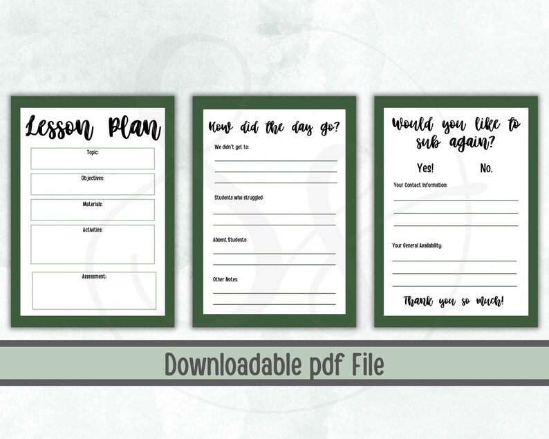 Eucalyptus Aesthetic Substitute Teacher Binder, Printable Downloads ...