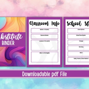 Abstract Neon Substitute Teacher Binder, Printable Downloads, Simple ...