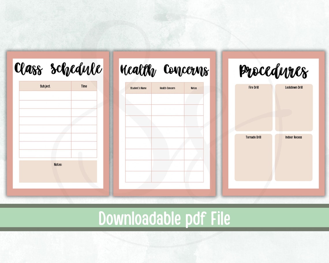 Pastel Floral Pattern Substitute Teacher Binder, Printable Downloads ...