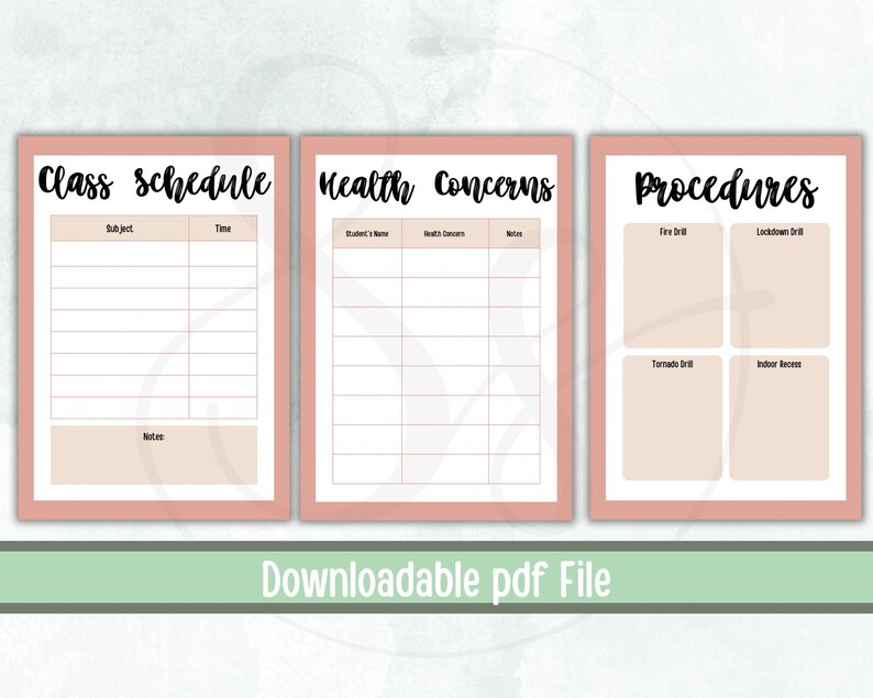 Pastel Floral Pattern Substitute Teacher Binder, Printable Downloads ...