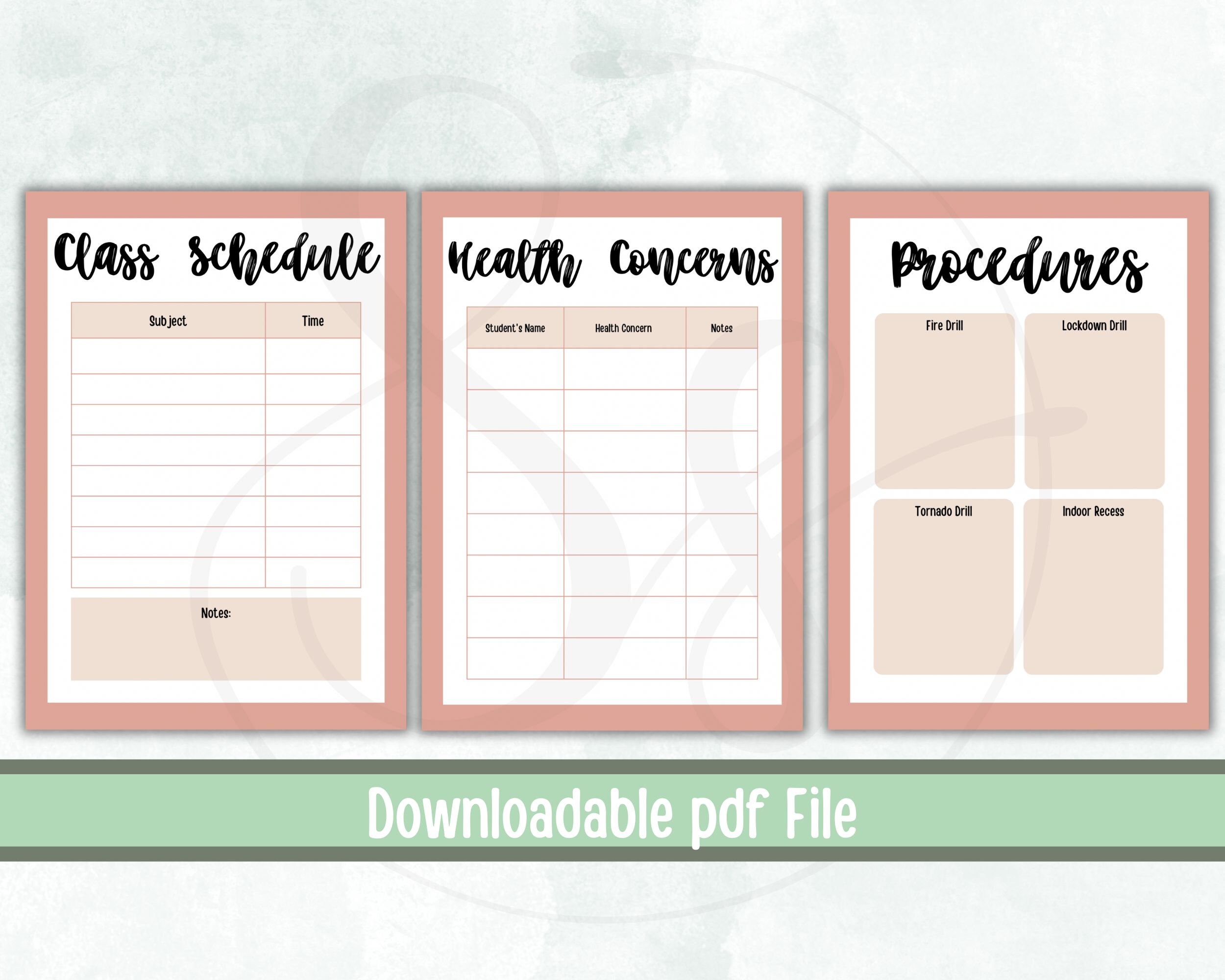 Pastel Floral Pattern Substitute Teacher Binder, Printable Downloads ...