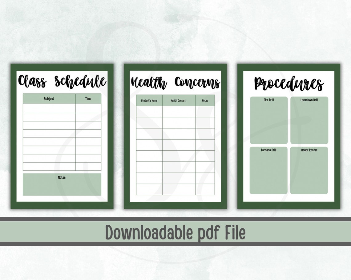 Eucalyptus Aesthetic Substitute Teacher Binder, Printable Downloads ...