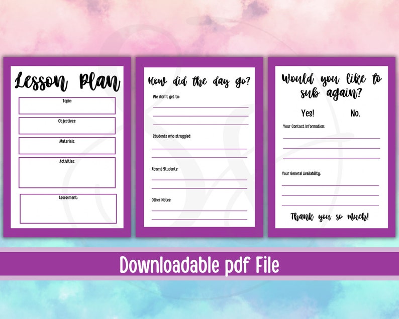 Abstract Neon Substitute Teacher Binder, Printable Downloads, Simple ...