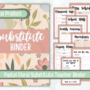 Pastel Floral Pattern Substitute Teacher Binder, Printable Downloads ...