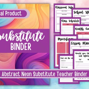 Abstract Neon Substitute Teacher Binder, Printable Downloads, Simple ...