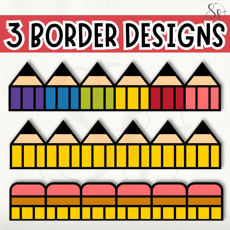 Pencils Printable Bulletin Board Borders, Downloadable Digital Product ...