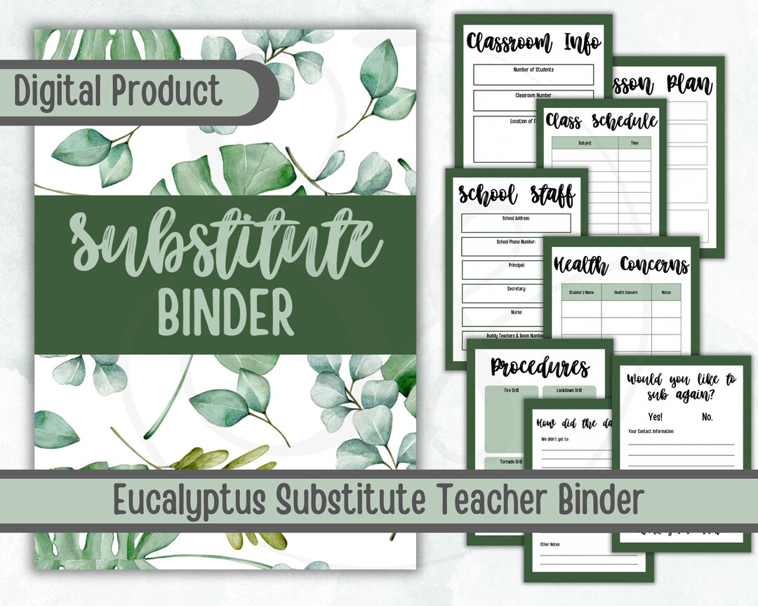 Eucalyptus Aesthetic Substitute Teacher Binder, Printable Downloads ...