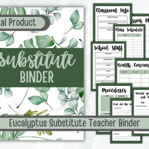 Eucalyptus Aesthetic Substitute Teacher Binder, Printable Downloads ...