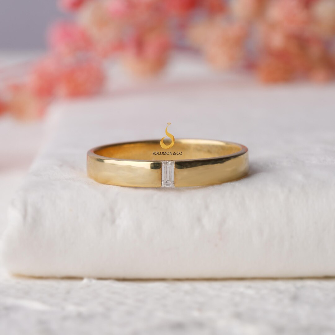 3 MM Wide Wedding Band Baguette Cut Moissanite Wedding Band for Women ...