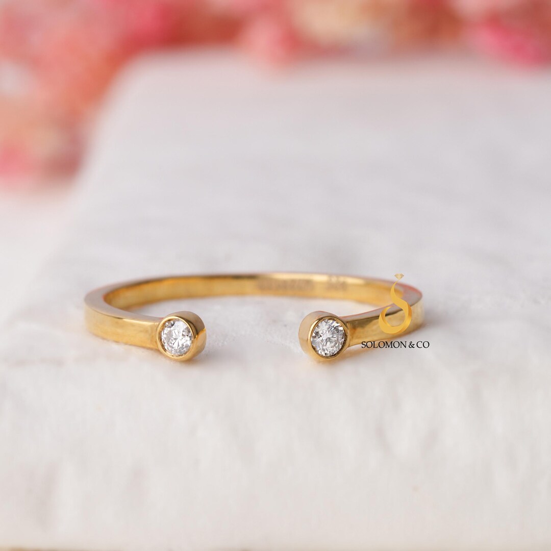 Real Diamond Open Cuff Wedding Ring Minimalist Open Gap Band Ring Two ...