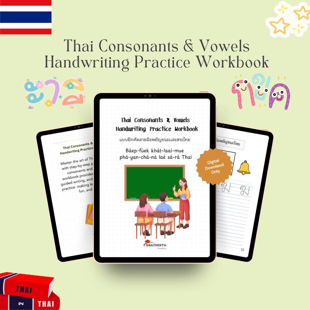 Thai Handwriting Practice Workbook | Learn Thai Consonants & Vowels ...