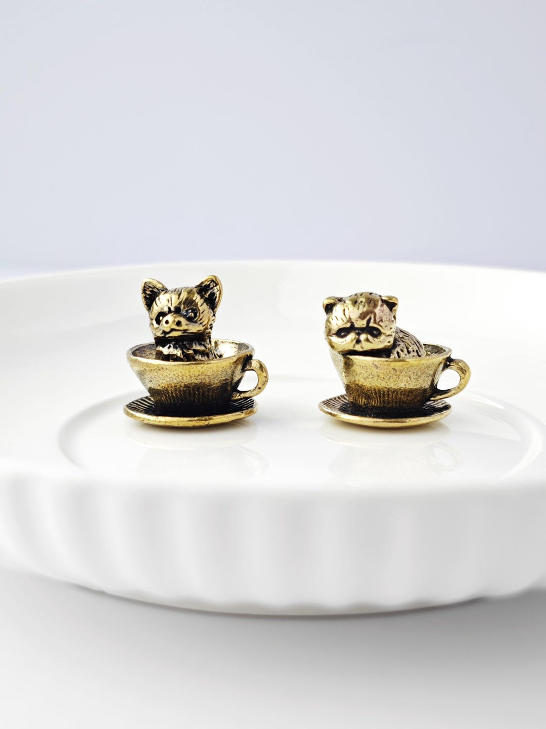 Brass Teacup Cat & Teacup Dog Figurines - Etsy