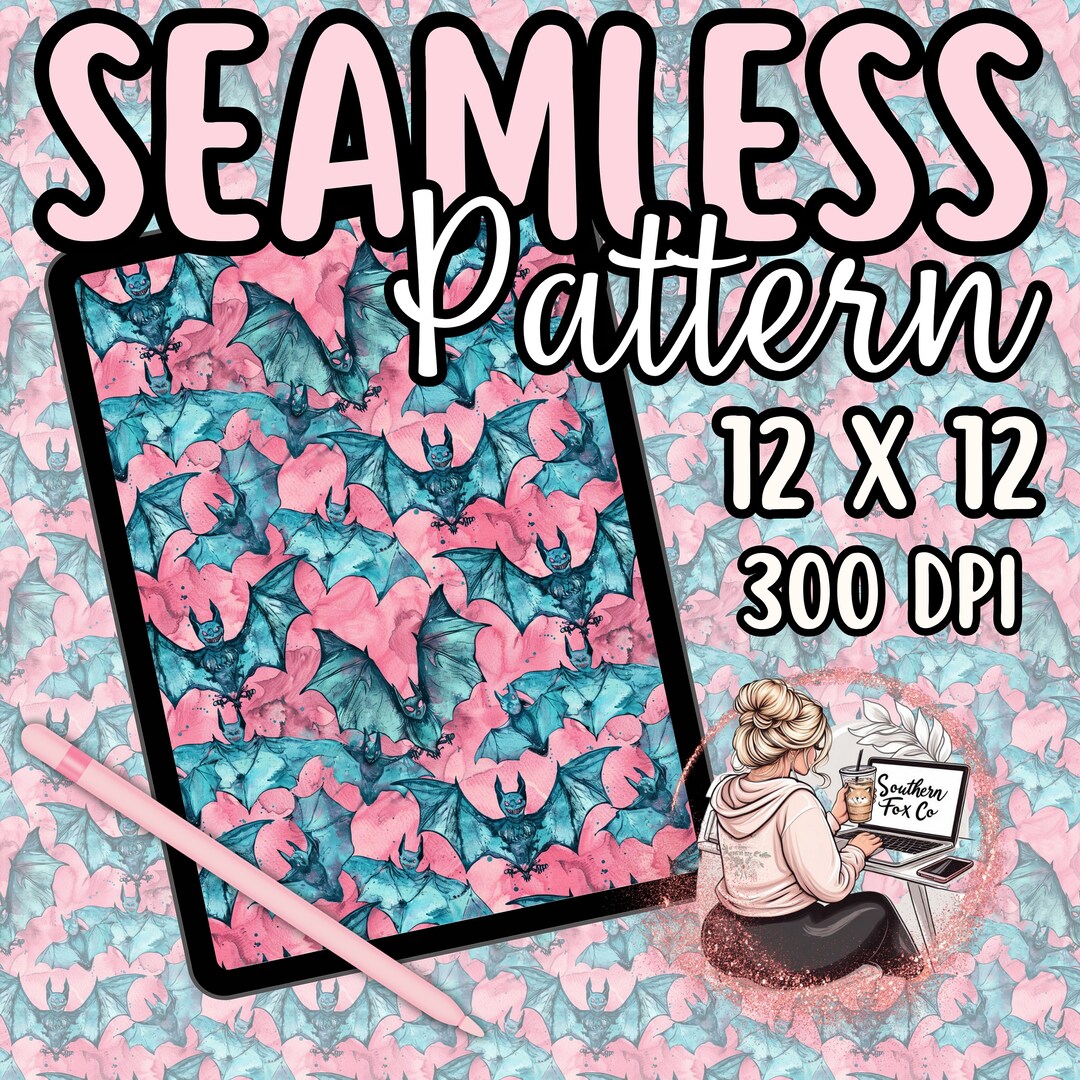 Pink and Teal Spooky Halloween Pastel Bats Seamless Digital Pattern - Etsy