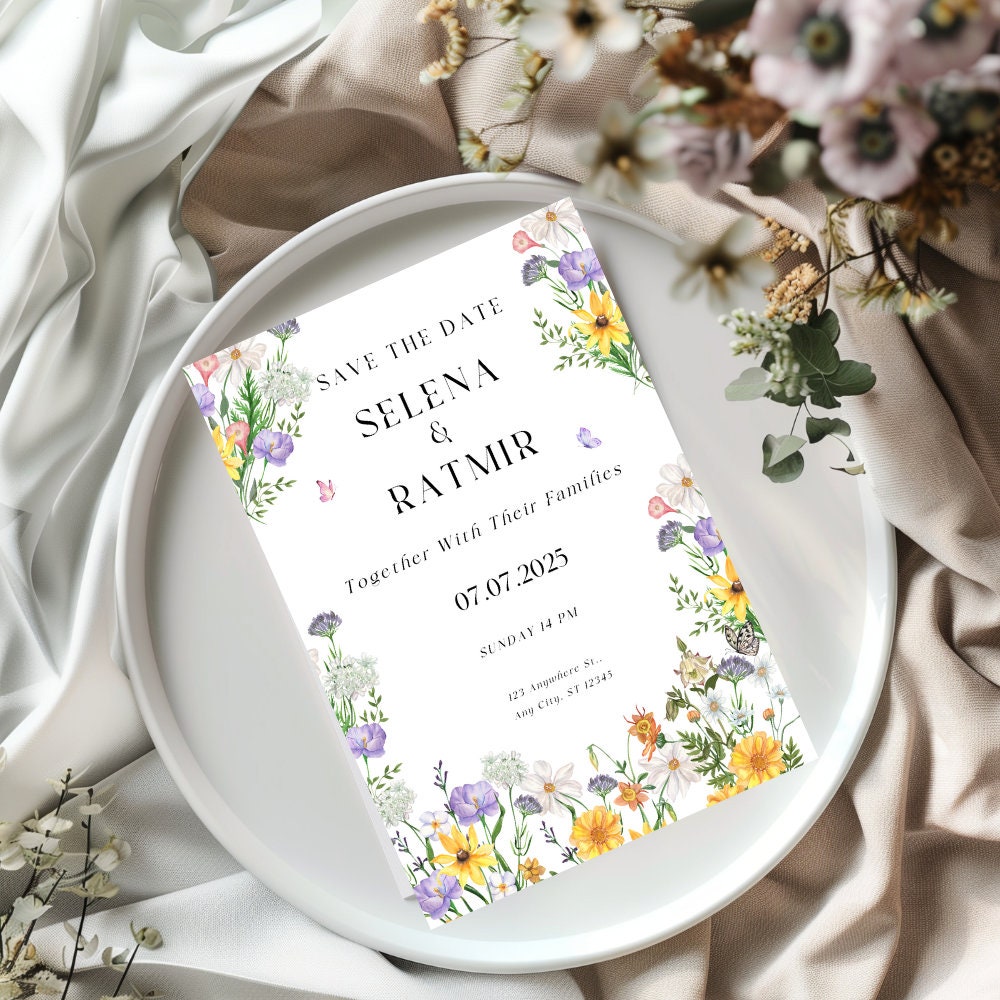 Wildflower Wedding Invitation Template • Editable Printable ...