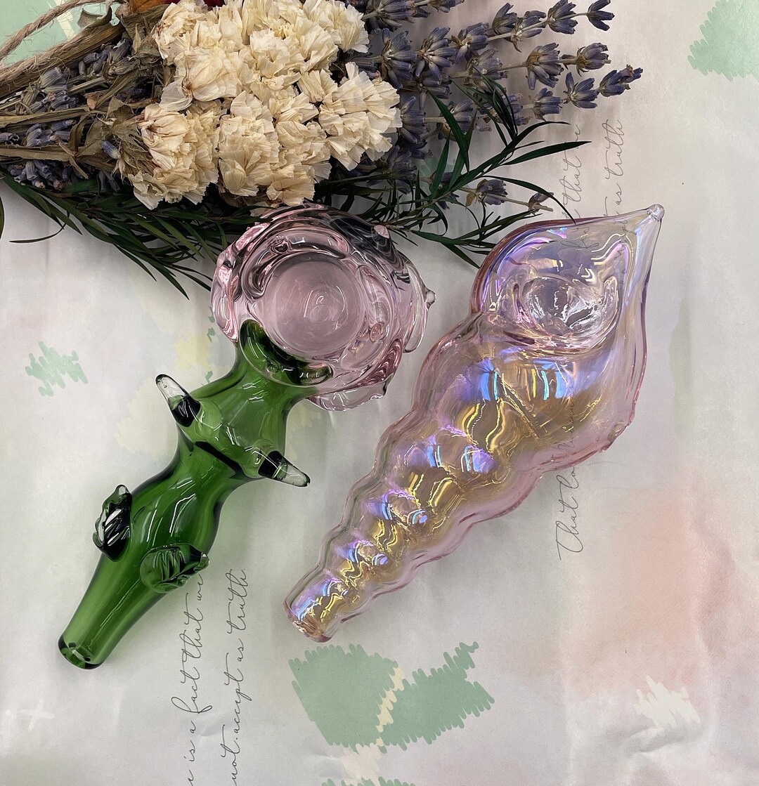 4 Inch Shell Pipe, Pink Rose Glass Pipe, Transparent Pipe, Glass Pipe ...