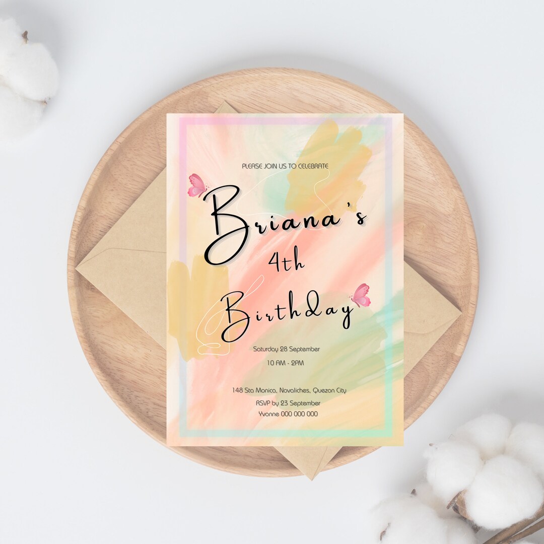 Birthday Invitation Editable Personalize Template Colorful DIY ...
