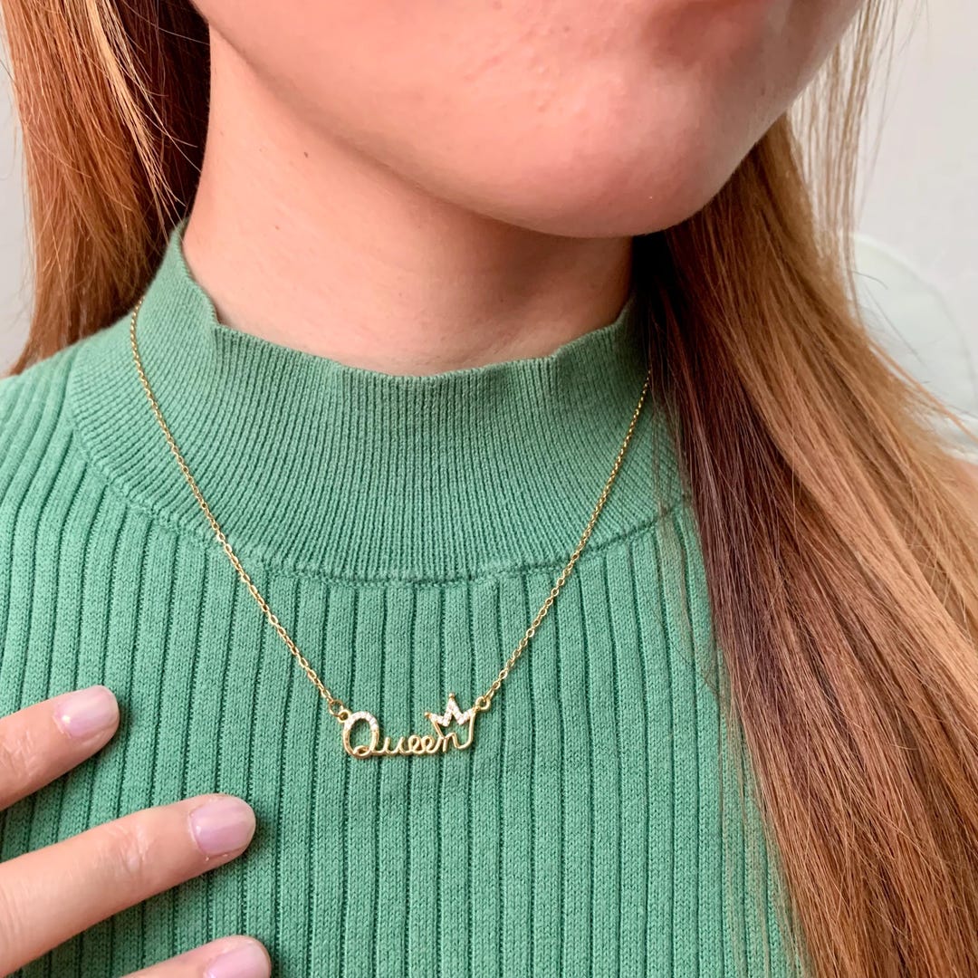 Delicate Gold Queen Necklace, Queen Charm, Minimal Design, Princess ...