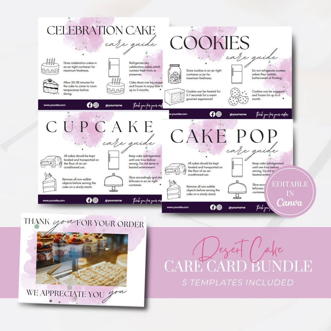 Dessert/cake Care Cards / Thank You Card Bundle - Etsy