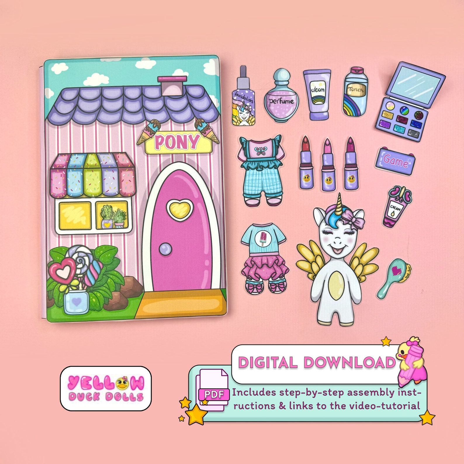 Printable Paper House, Unicorn Doll Print & Play Kit, Montessori Toy ...