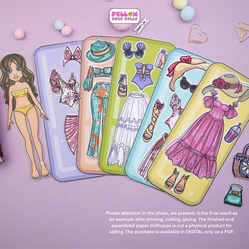 Printable Paper Doll Dress up Kit , Summer Capsule Outfits, Assembling ...