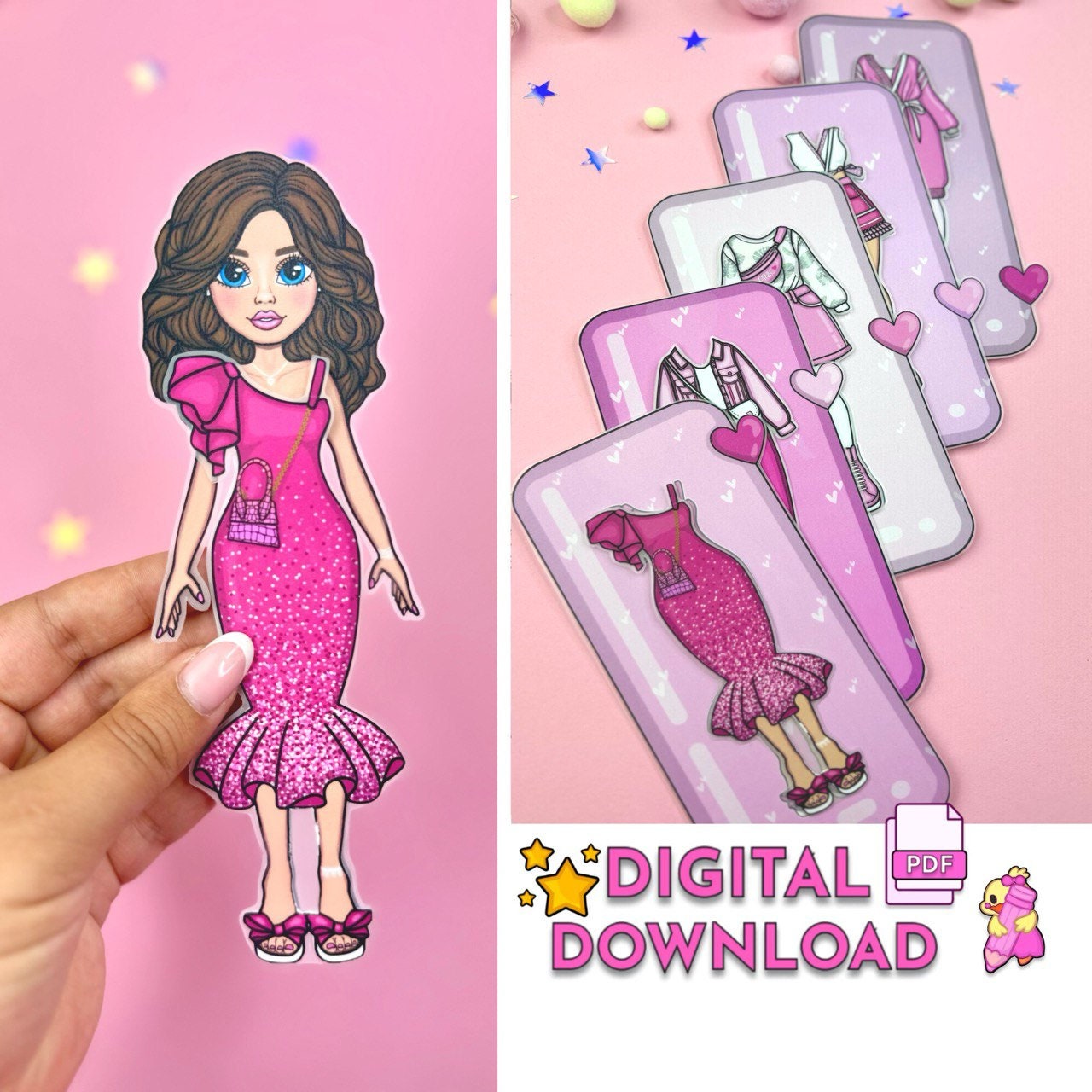 Printable Paper Dolls Dress up Kit, Pink Outfits, Paper Crafts DIY ...