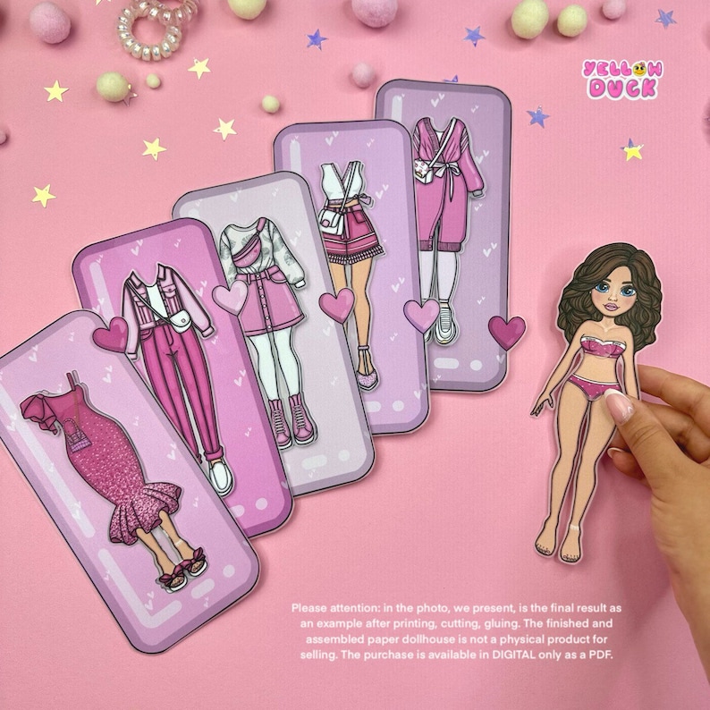 Printable Paper Dolls Dress up Kit, Pink Outfits, Paper Crafts DIY ...