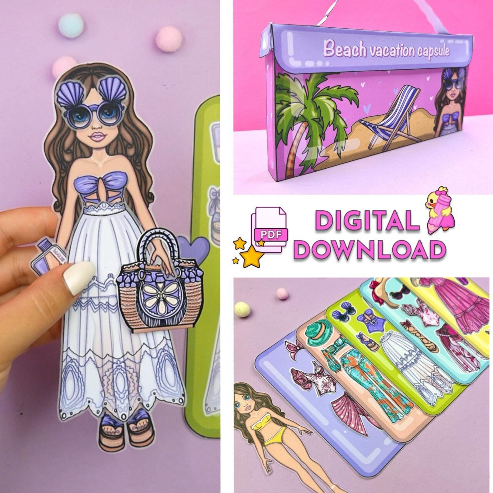 Printable Paper Doll Dress up Kit , Summer Capsule Outfits, Assembling ...