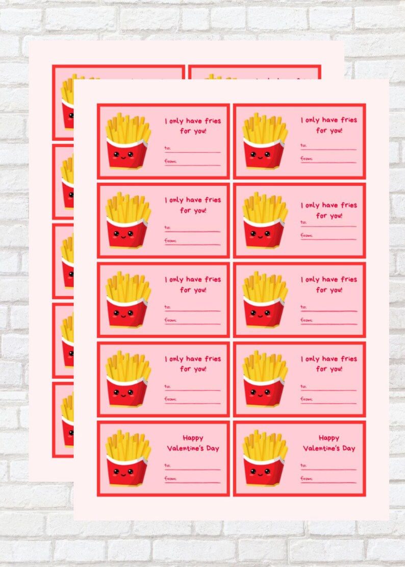 Fries for You Valentines Digital Print Tags, School, Class Valentines ...