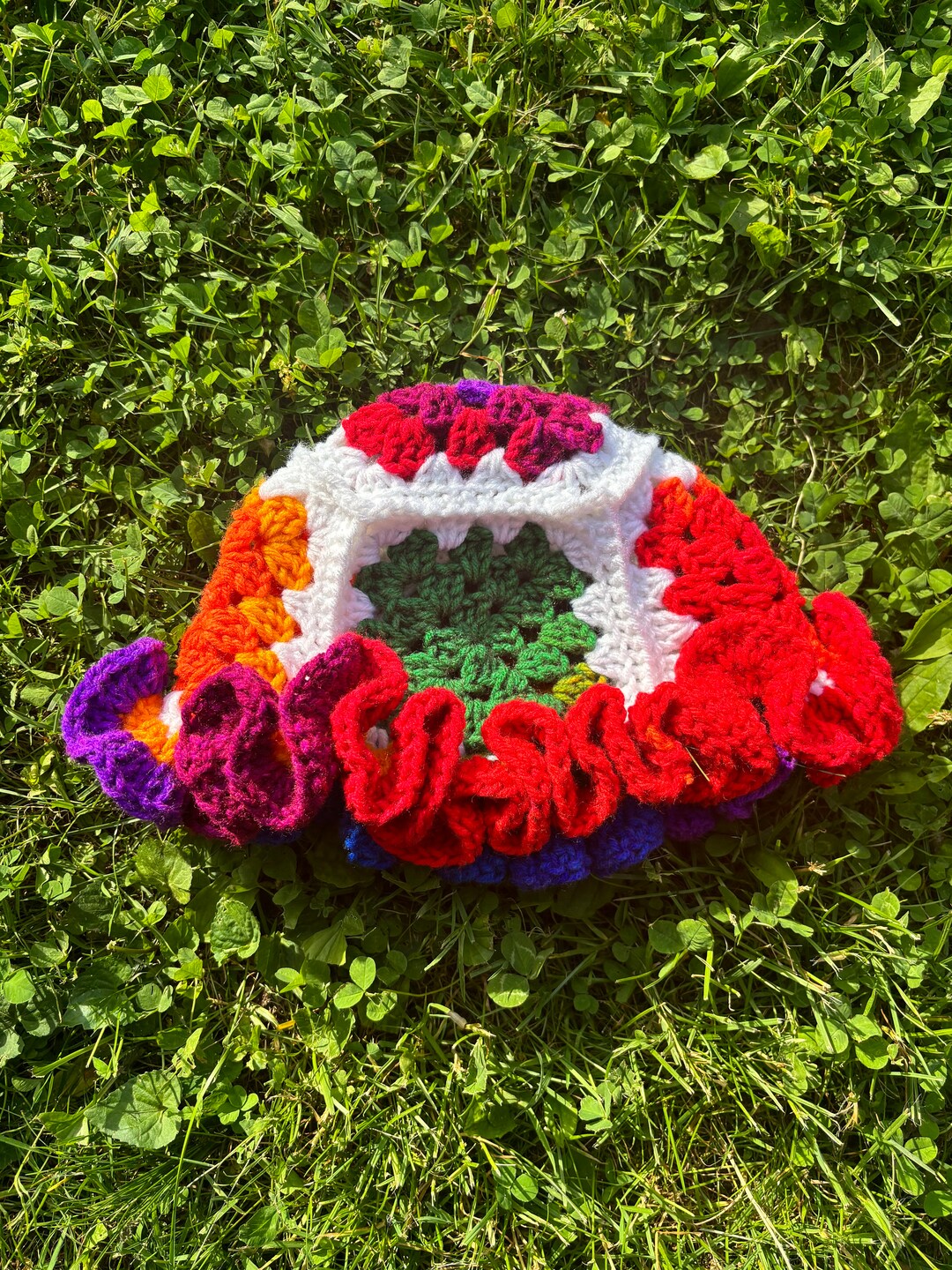 Crochet Colorful Granny Square Ruffle Hat - Etsy
