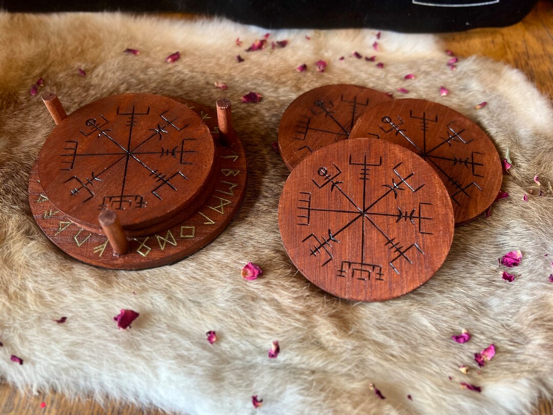 Vegvisir Coasters | Viking Coasters | Viking Gift | Runic Gift | Rune ...